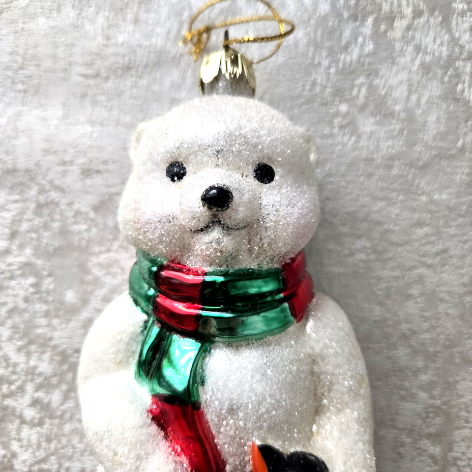 Cubby Bears Blown Glass Polar Bear W/Penguin Christmas Ornament Santa's ...