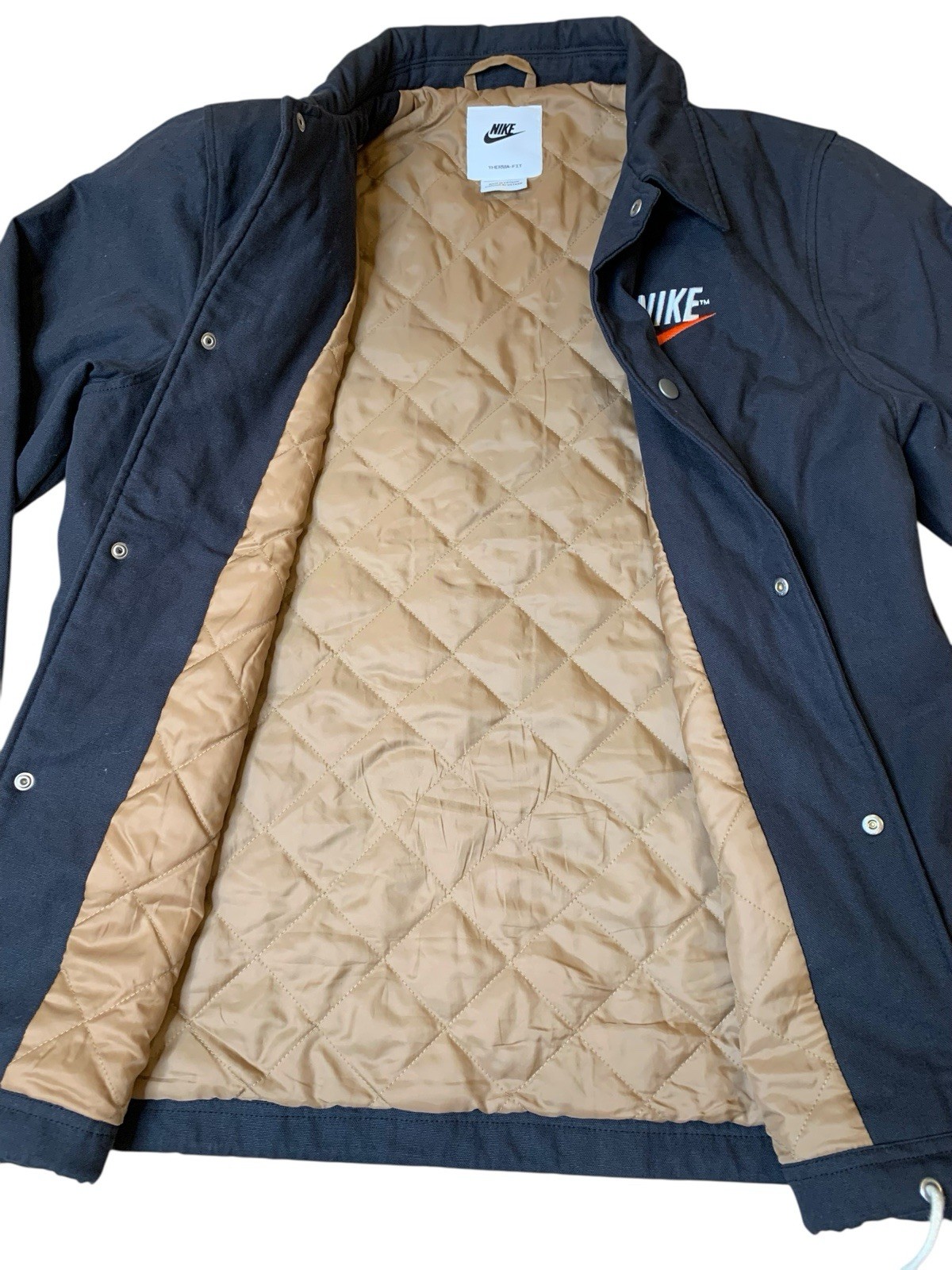 Nike Trend Retro Logo Coach Lined Thermo-Fit Jacket in Black w/ Snaps ...