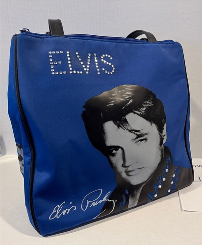 Elvis Presley The King 13.5 x 12 Blue Zipper Tote Bag Handbag Purse ...
