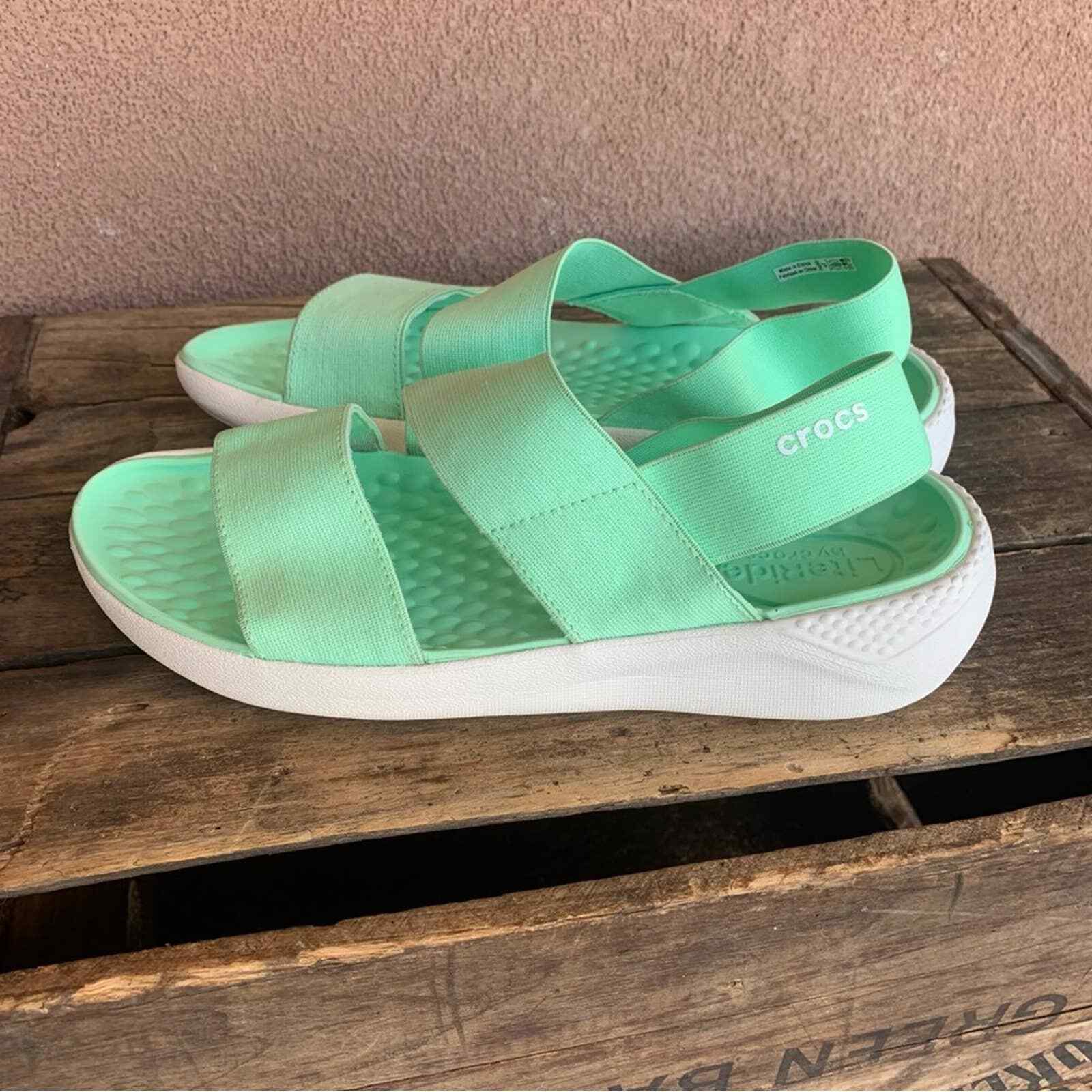 CROCS LiteRide Stretch Teal Green Sandals - Gem