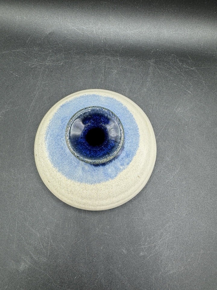 Pigeon River Pottery Tim Kerns Squat Bud Vase 5” Diameter Blue White ...