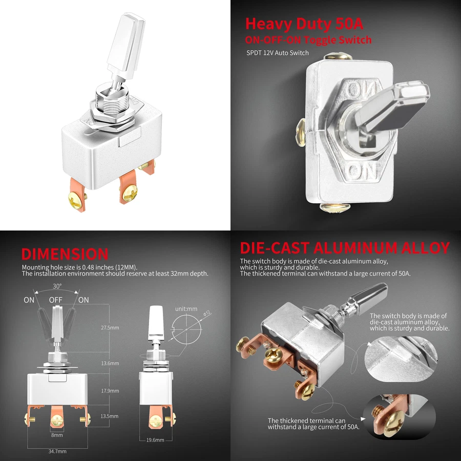 5PCS Heavy Duty 50A Automotive Toggle Switch 12V Position, 54% OFF