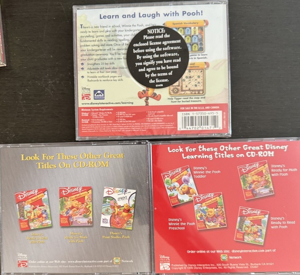 Disney Winnie Pooh Storybook & Kindergarten Program Manuals PC Games CD ...