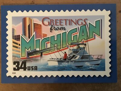 2002 Greetings From Michigan Large Letter Modern USPS Stamp Postcard ...