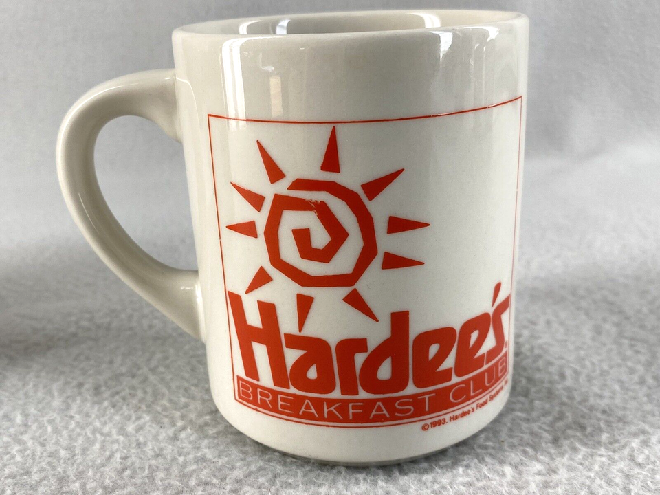 Hardees Breakfast Club Coffee Mug Cup White Orange Ceramic Vintage 1993 ...