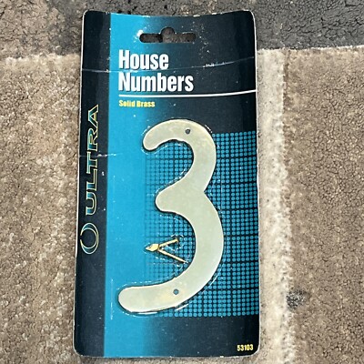 Ultra Hardware 53103 Solid Brass 4 1/2 Inch House Number 3 New Sealed ...
