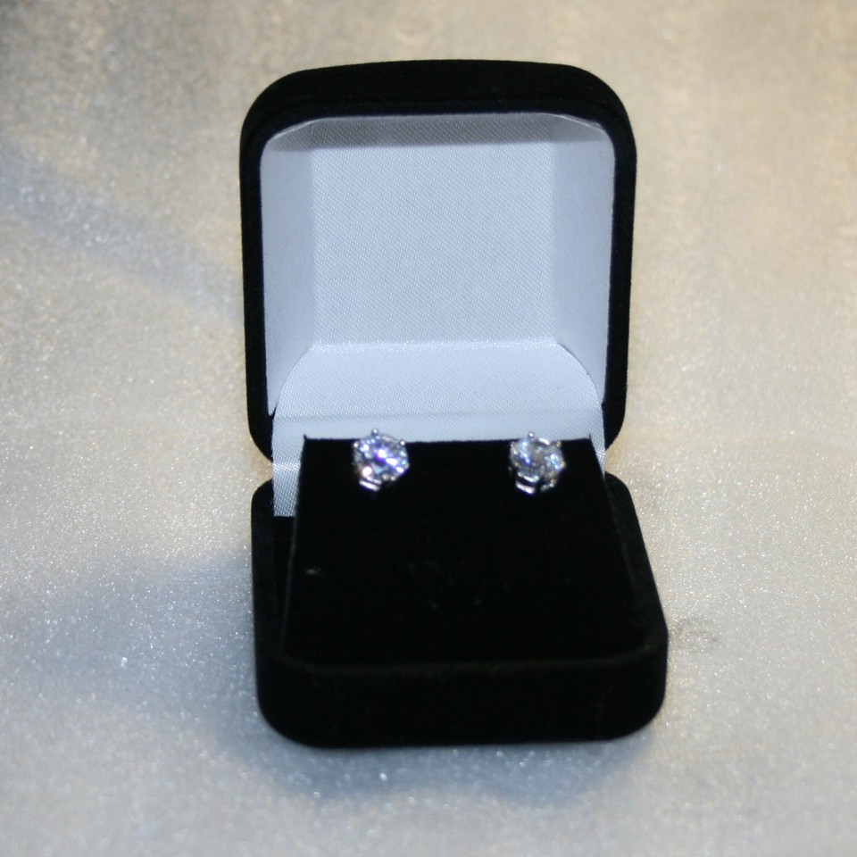 Round Austrian Zircon Stud 6 Prong Stud Earrings 14k White Gold over ...