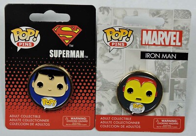 Funko Pop Pins Superman Iron Man set of 2 DC Universal Marvel Comics ...