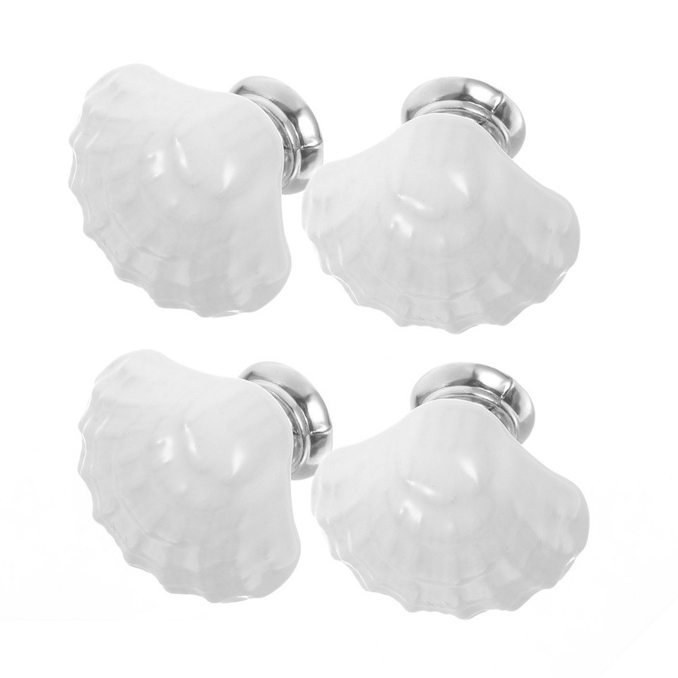 4pcs Ceramic Door Knobs Shell Design Pull Handle Creative Drawer Knobs ...
