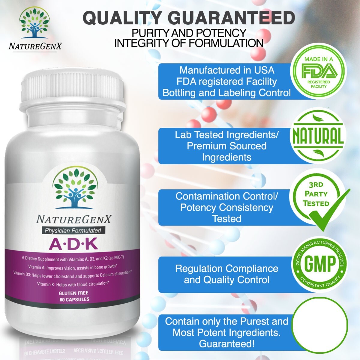 ADK Vitamin Supplement w/ Vitamins A, D3, K2 as MK7 for Bone Heart ...