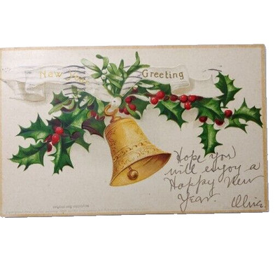 Antique Postcard Ellen Clapsaddle New Year Bell Mistletoe Holly ...