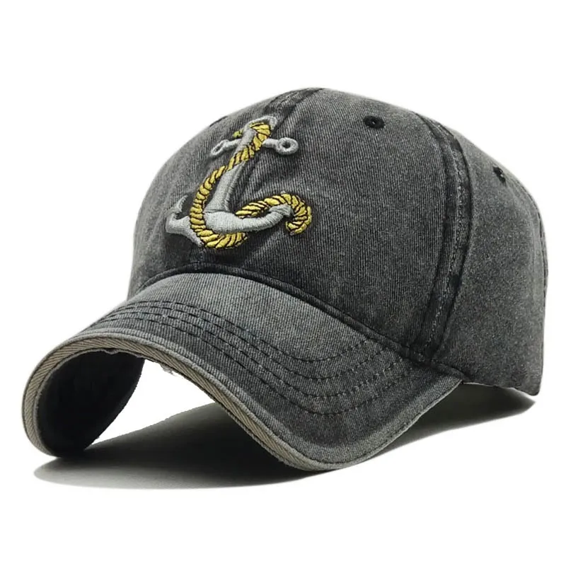 Captains Sailor Anchor Baseball Cap Distressed Washed Finish Black US ...
