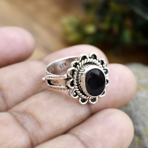 Black Onyx Gemstone Ring 925 Sterling Silver Handmade Statement Ring ...