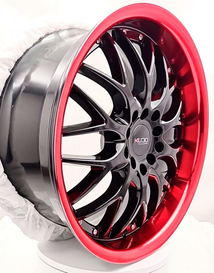 Kudo Racing Revolution 17x7.5 5x100 5x114.3 Black Red Wheels Rims Civic ...