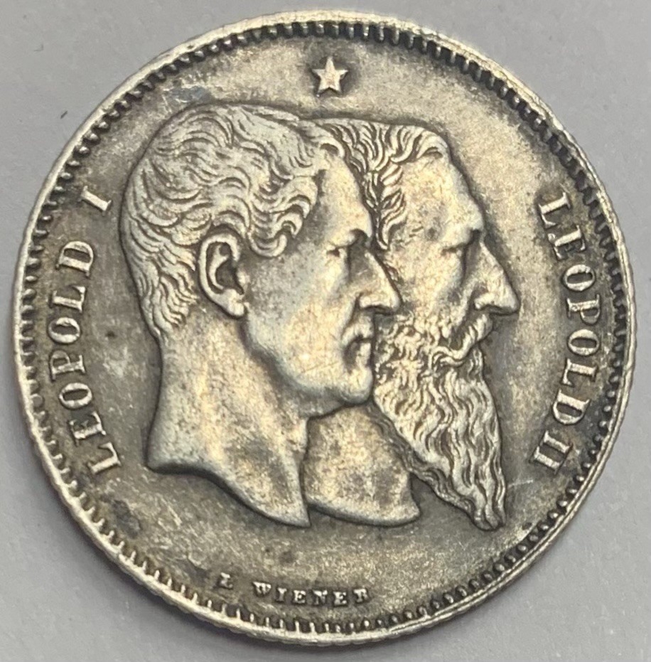 Kingdom of Belgium Leopold II One Year Type 1880 Franc .835 fine Silver ...