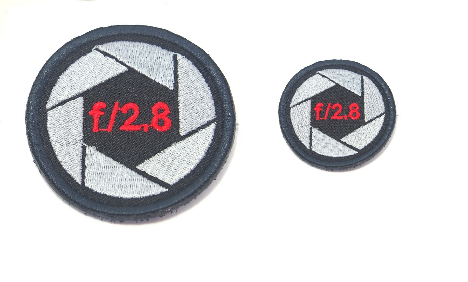 2 Pcs PHOTOGRAPHER CANON NIKON OLYMPUS SONY LENS F 2.8 PATCH 3 " and 1. ...