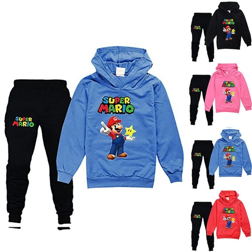 Super Mario Casual Tracksuit Set Kids Boys Hoodie+Pant Sportswear ...