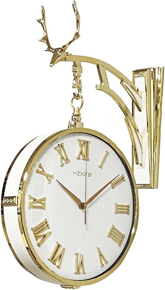 Elegant Deer Head Double-Sided 2 Faces Retro Station Round Wall Clock ...