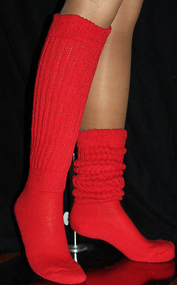 2 Red Slouch Knee Scrunch to knee Socks Hooters Uniform run walk hike ...