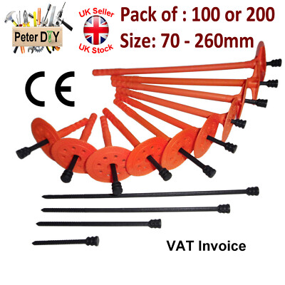 Universal Plastic Wall Insulation Fixings Cob Plug Plugs 70-260 mm 100 ...