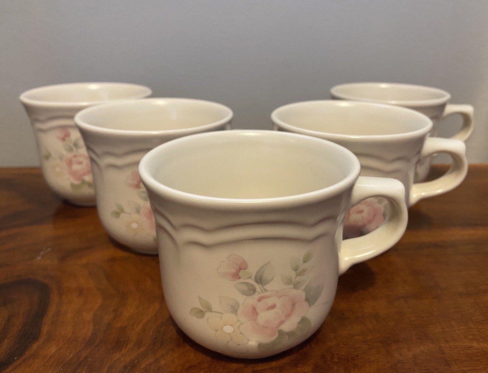 Set of 5 Pfaltzgraff Pink Tea Rose Stoneware Tea Cups Coffee Mugs Made ...
