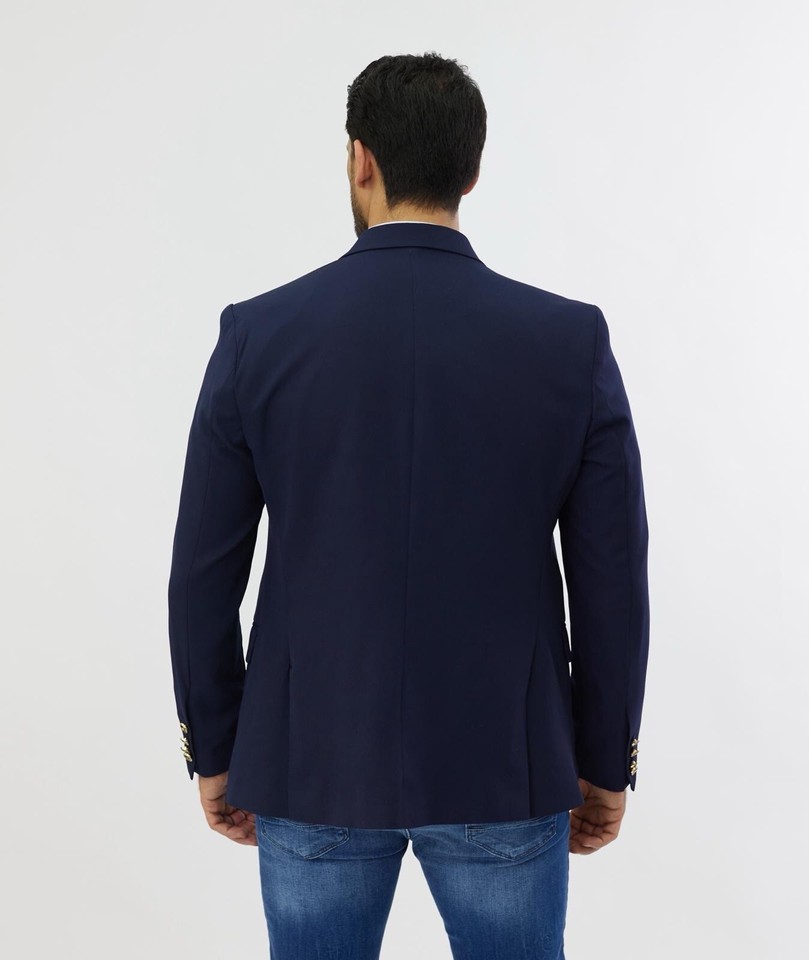 Designer Blue Two Rows Of Buttons Double Row Jacket Golden Buttons Slim ...