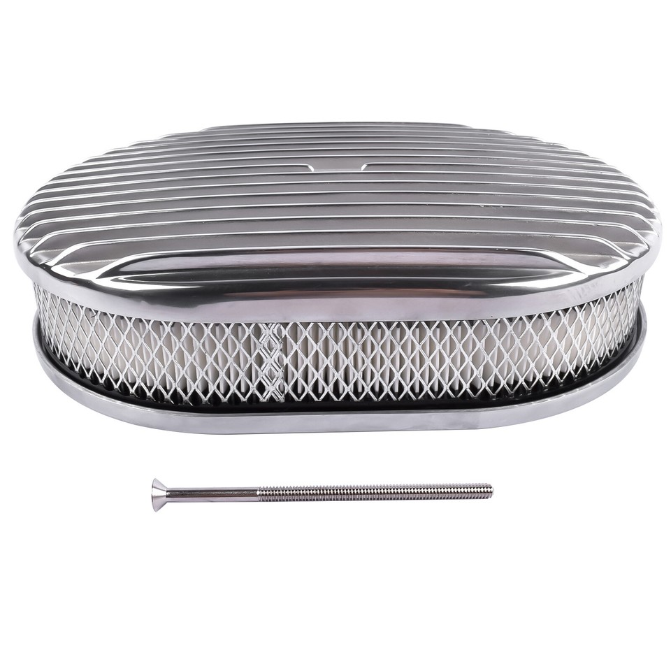 12" Oval Cast Aluminum Fully Finned Air Cleaner Polished For 5-1/8 ...