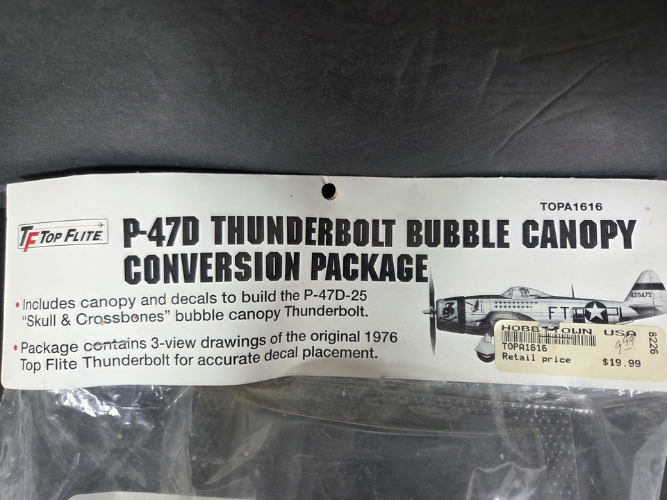 Top Flite P-47D Thunderbolt Bubble Canopy Conversion Kit #TOPA1616 RARE ...