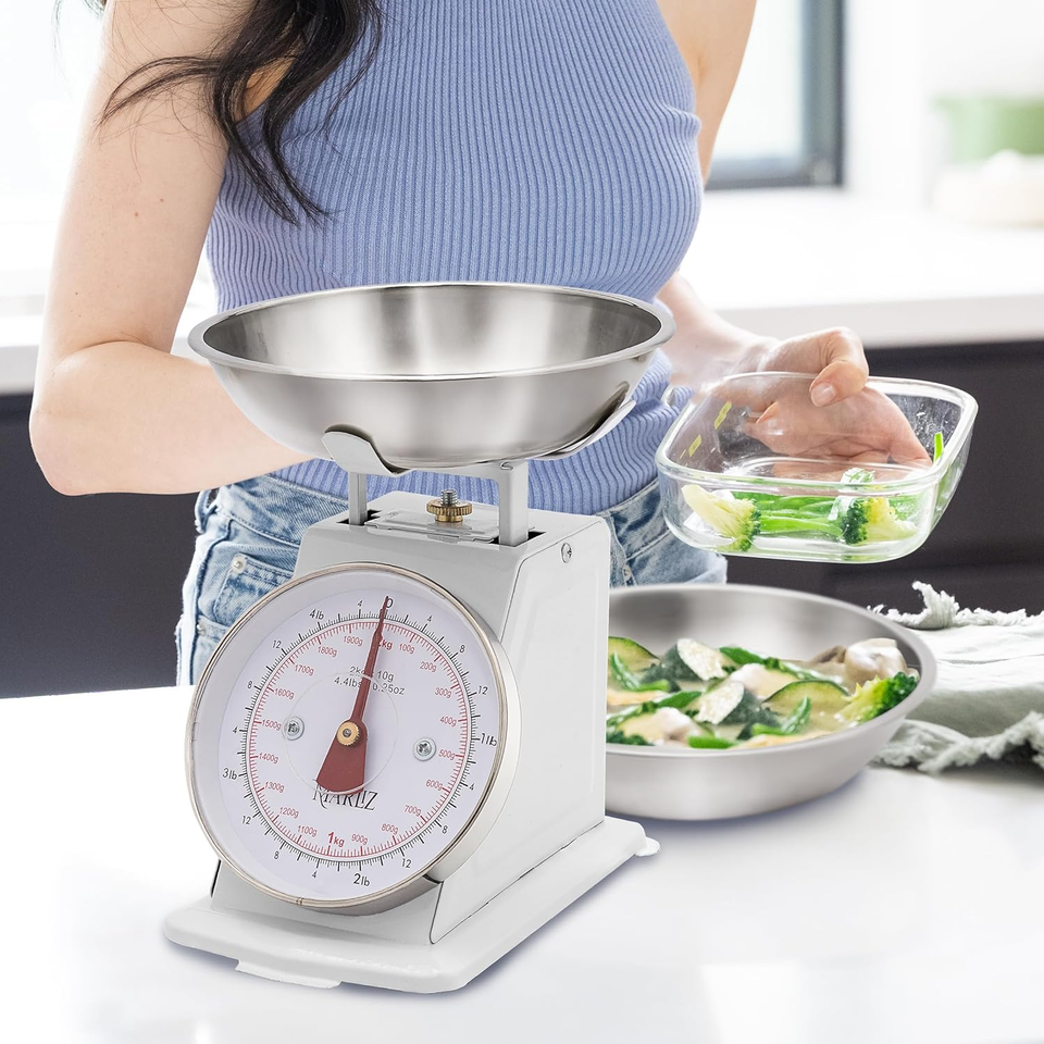Small Retro Kitchen Scale 4.4Lb/2Kg with 2 Bowls White | Mechanical ...