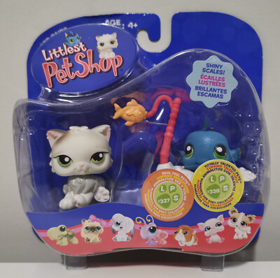 Littlest Pet Shop Persian Cat & Puffer Fish LPS #327 #328 w/ Fishing ...