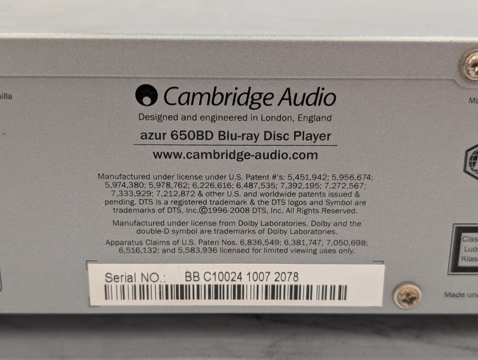 CAMBRIDGE AUDIO Azur 650BD Blu-ray Player Universal SACD DVD-A CD 1080p ...