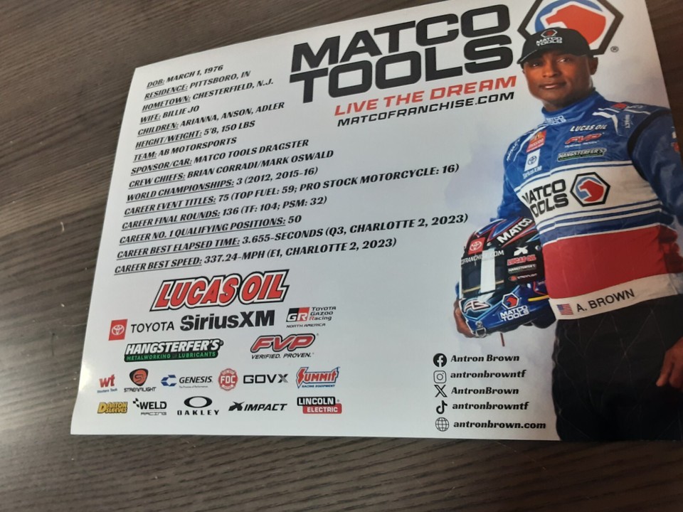 2024 NHRA US Nationals Antron Brown Matco Tools Top Fuel Hero Card | eBay