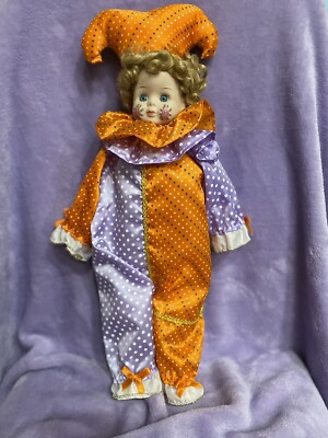 Art Mark 18” Jester doll w/porcelain face legs & arms, cloth body ...
