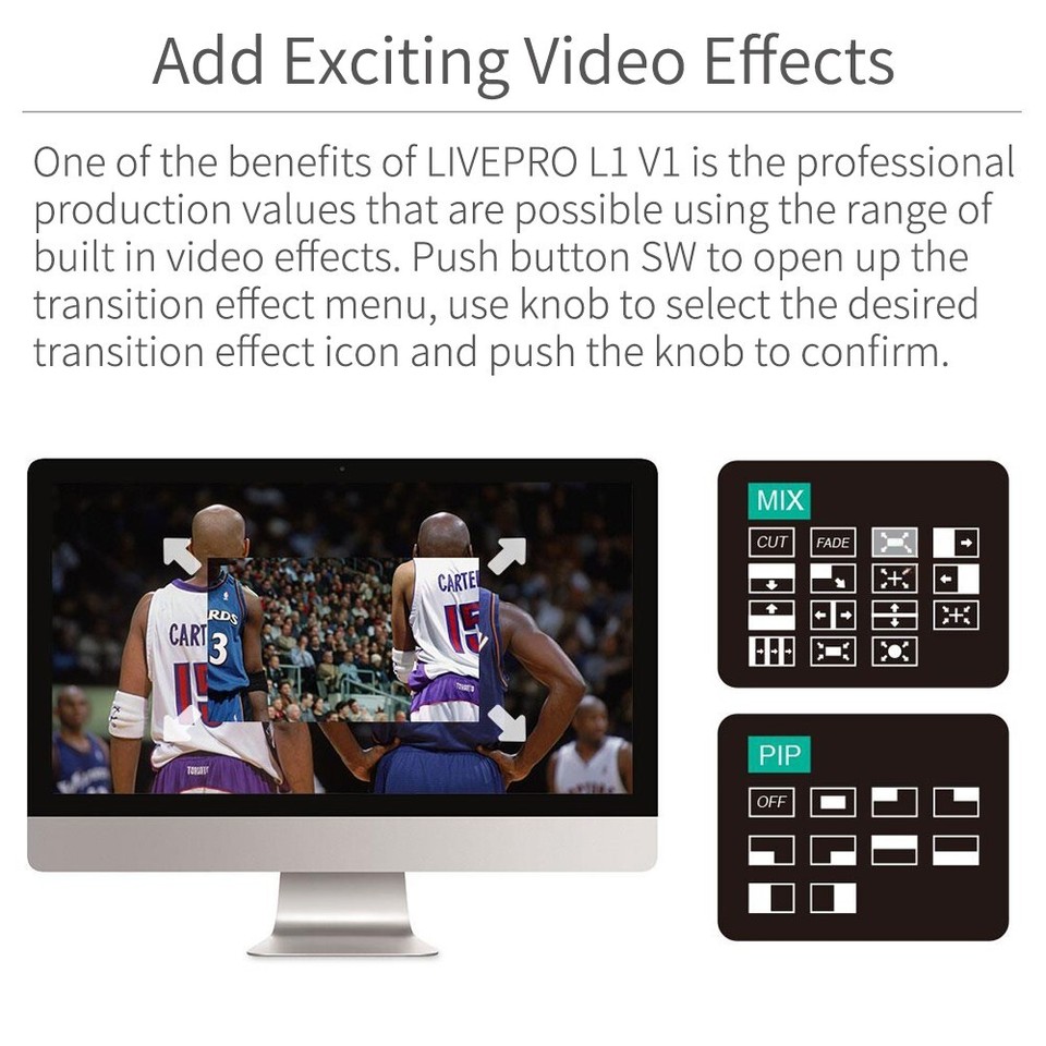 FEELWORLD LIVEPRO L1 V1 Live Stream Switcher 4 HDMI Input LCD Screen ...