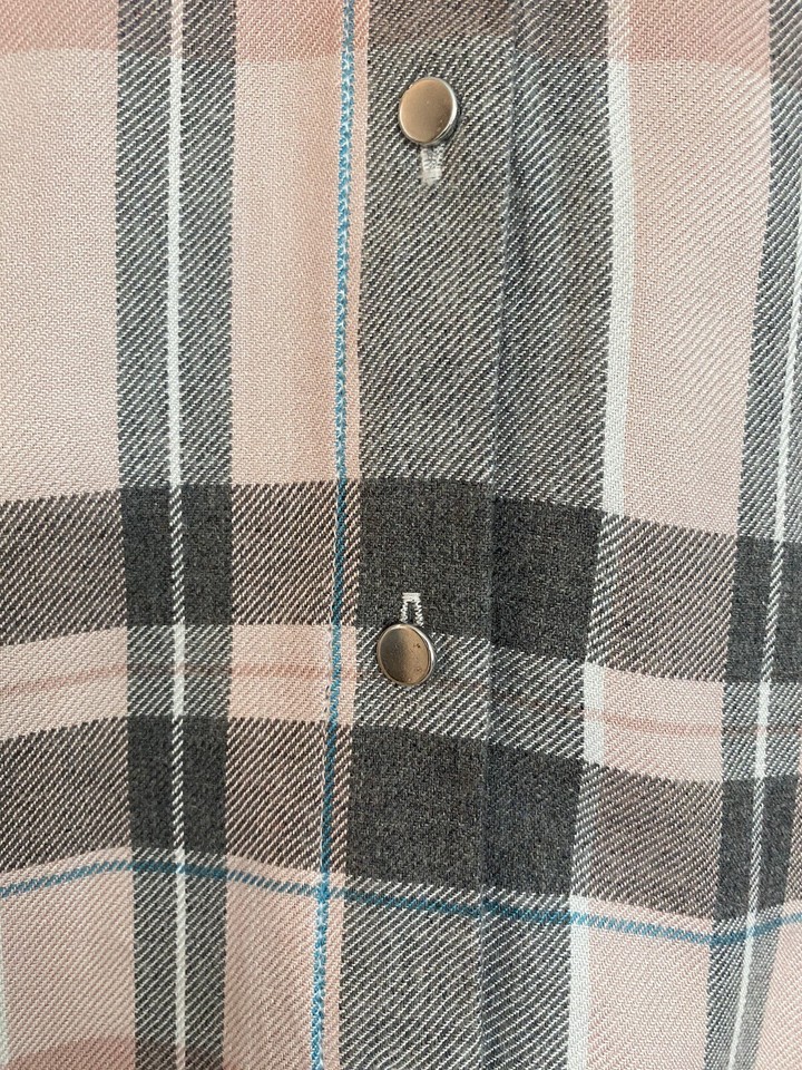 River Island Pink, Grey & White Check Off The Shoulder Shirt - Size 6 ...