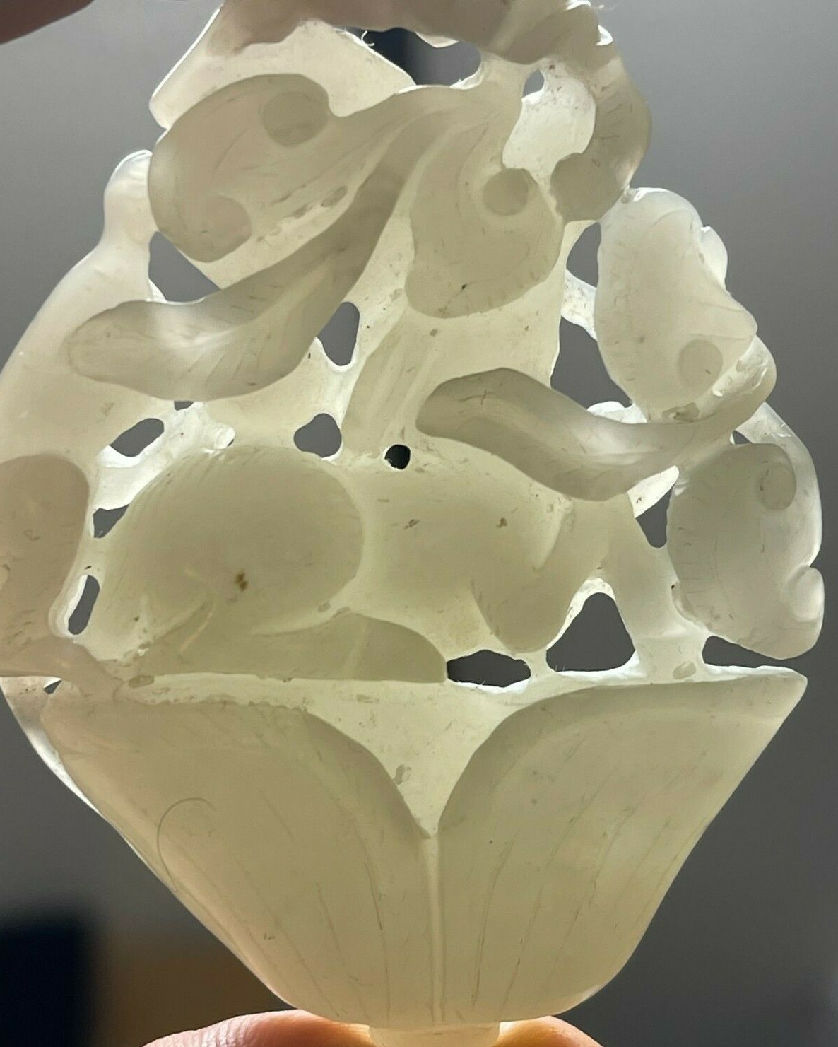 Vintage Chinese White Nephrite Jade Sheep Monkey Peac… - Gem