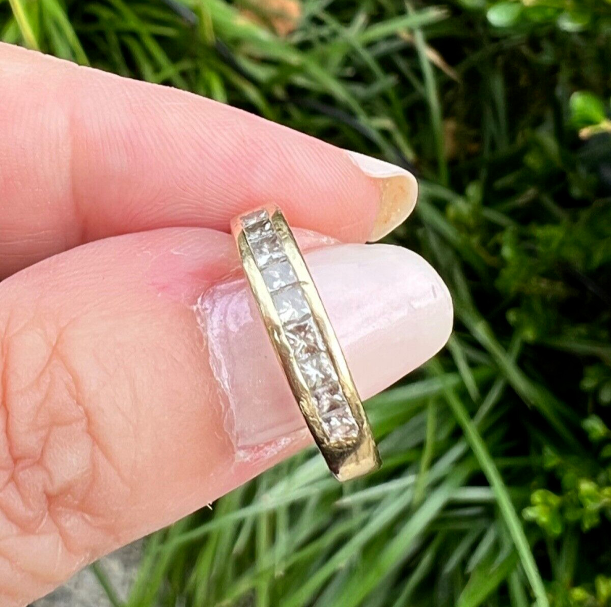 VINTAGE 14K YELLOW GOLD SQUARE CUT DIAMOND BAND RING … - Gem