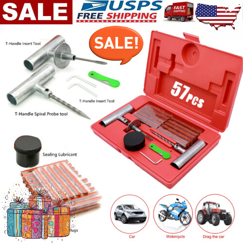 57PCS Car Tire Repair Tool Kit Heavy Duty Flat Tire Repair Kits Plug ...
