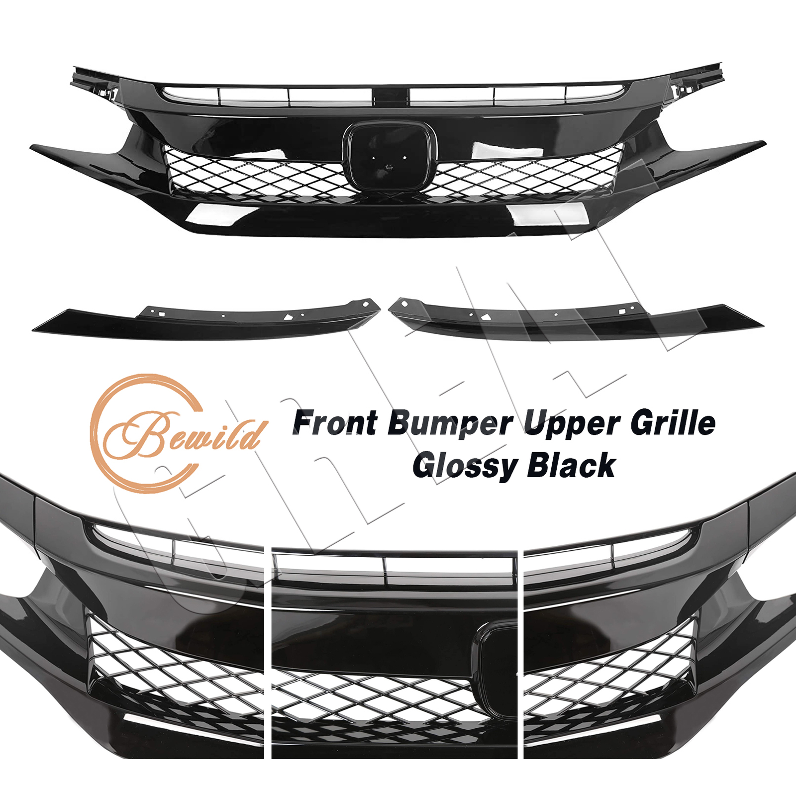 Type R Style Front Bumper Cover Kit w/ Grille & Lip Fit For Honda Civic ...