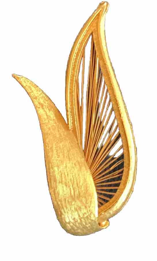 Monet Gold Tone Brooch Modernist Pin Vintage 3 Inches Leaf Design Pin ...