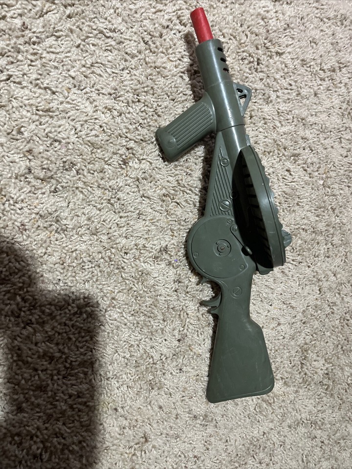 Vintage 1960s Marx US Army Green Toy Machine Gun Hand Crank Top Load | eBay