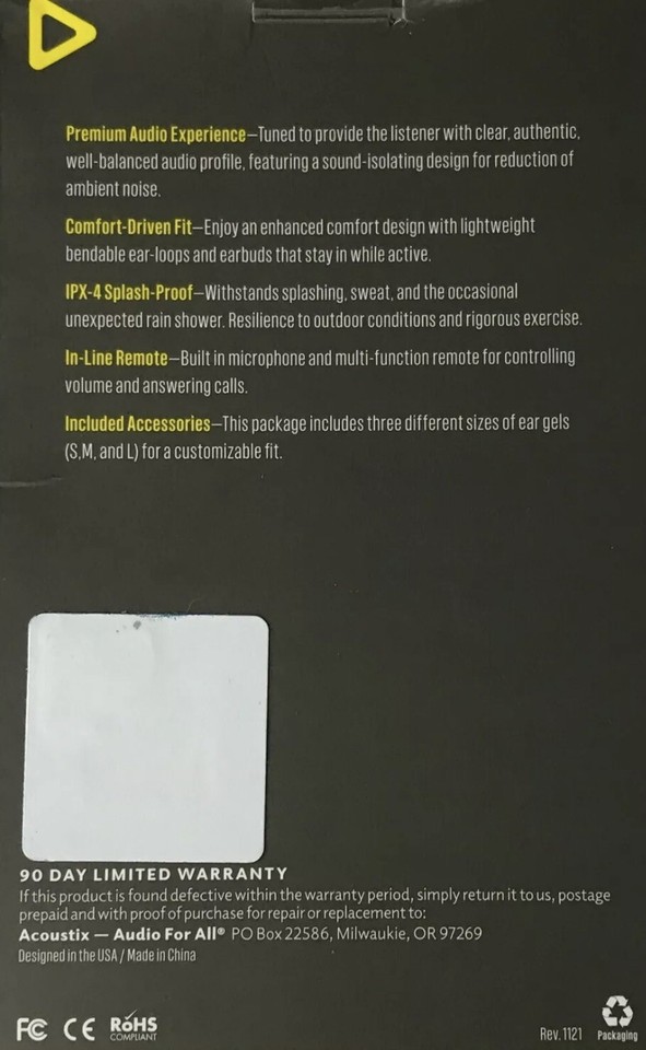 Acoustix - Lightweight High Fidelity Earbuds Wired w/Bendable Ear-Loops ...