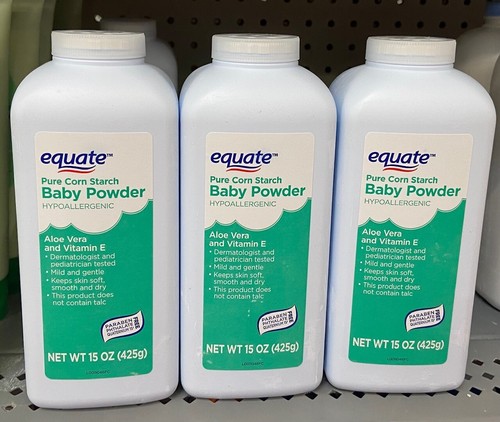 Equate Pure Cornstarch Baby Powder, Hypoallergenic, Vit E & Aloe, 3 pk ...