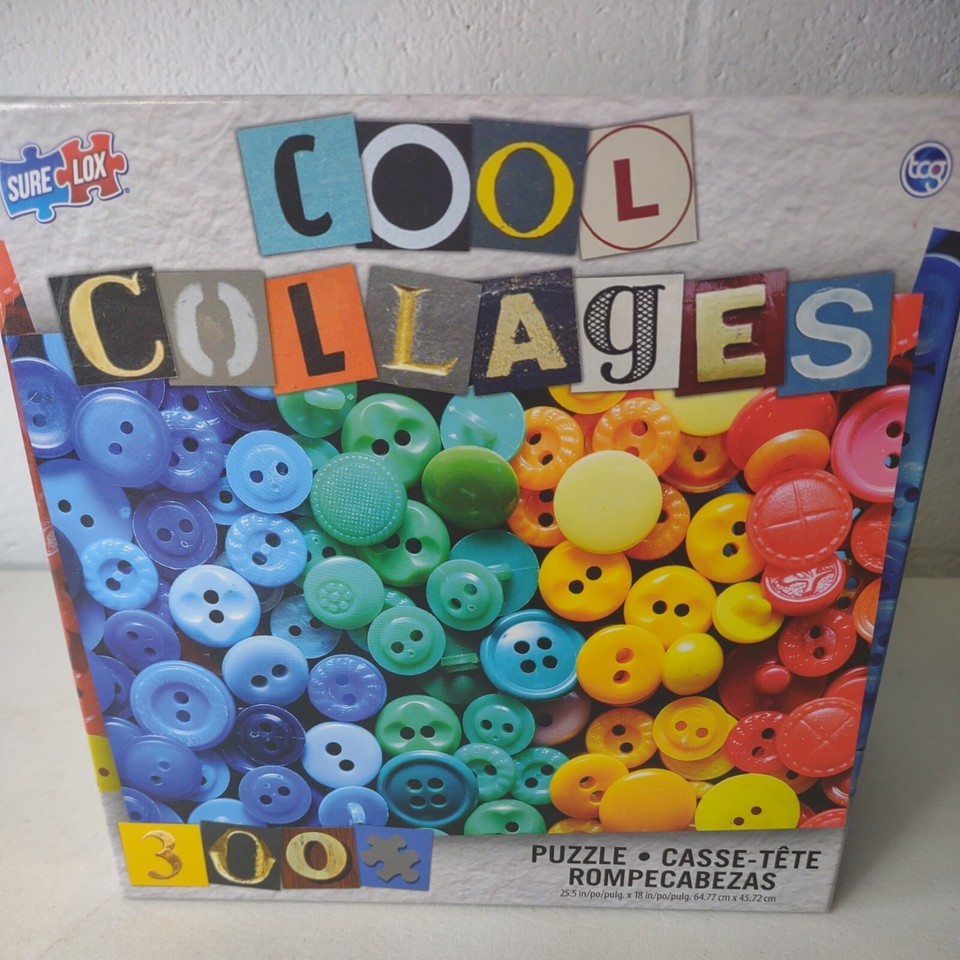 300 Piece Puzzle TCG Sure Loc Lot of Two Cool Collages Colorful Buttons ...
