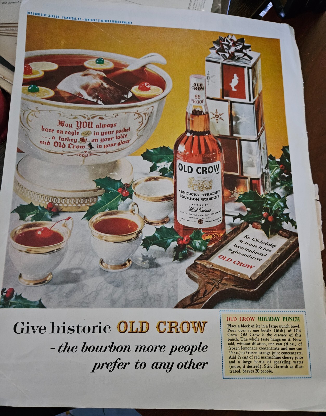Old Crow Alcohol Ad from Magazine 13 x 11 inches 1961- The Saturday ...