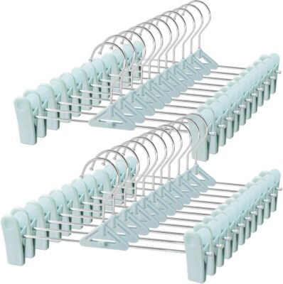 Pants Hangers with Clips - 30 Pack Stackable Plastic Clip Pant Hangers ...