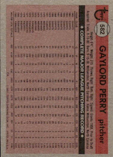 1981 Topps #582 Gaylord Perry New York Yankees Baseball | eBay