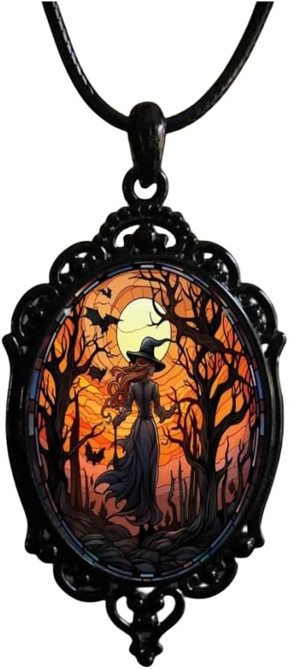 Gothic Bat Glass Pendant Necklace for Women Vintage Gothic Rope Chain ...