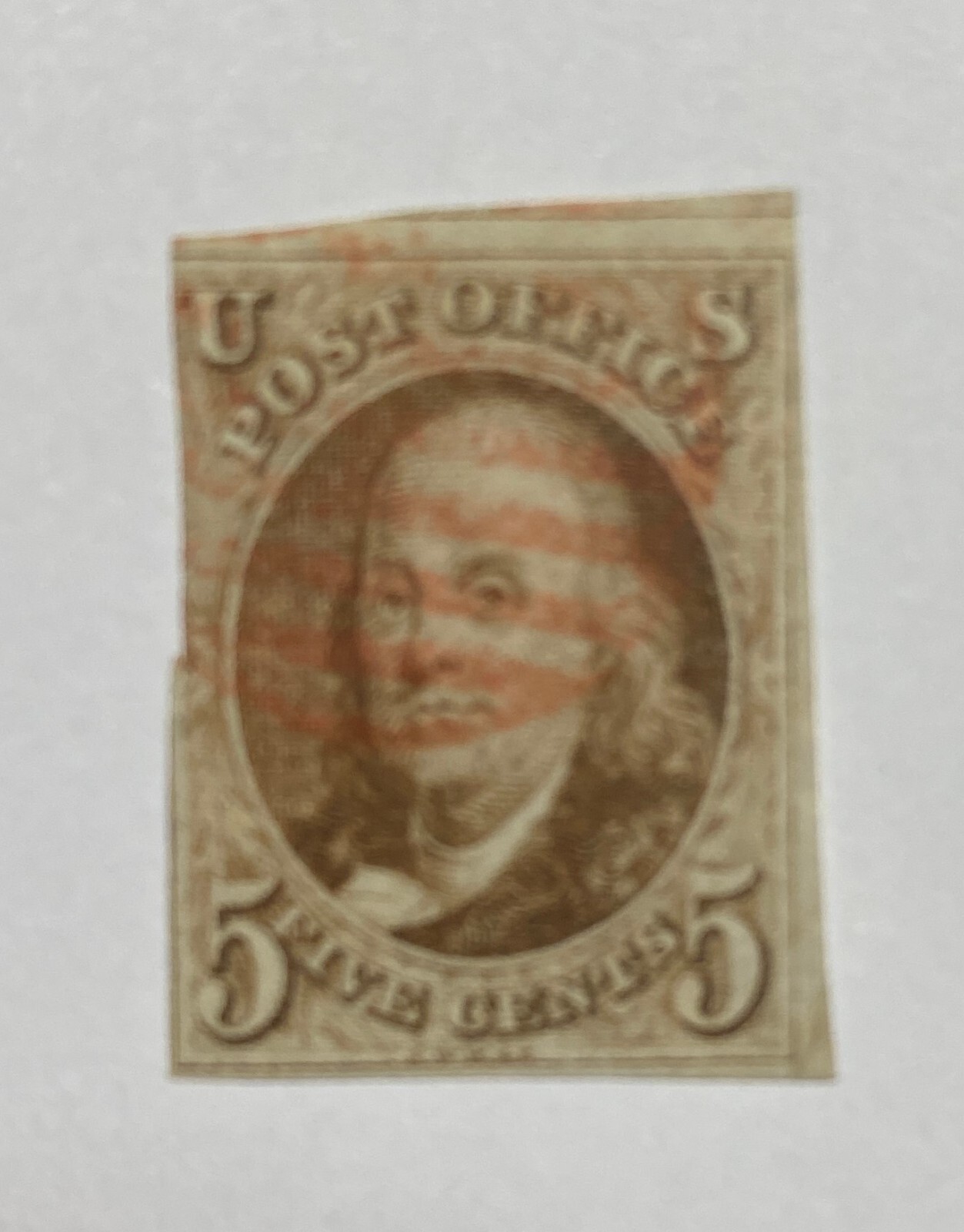 1847 US Benjamin Franklin Red Brown Scotts #1 Used Postage Stamp - Red ...