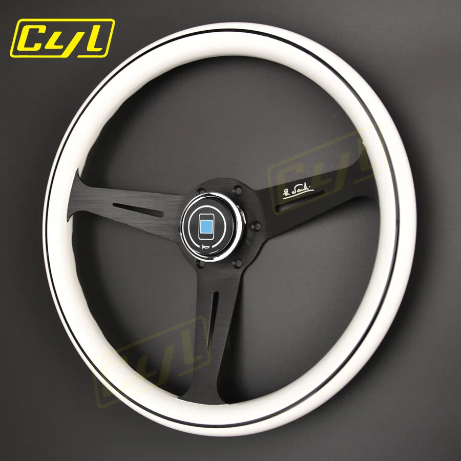 White Racing Sports Steering Wheel Universal 14inch Black Spoke ...
